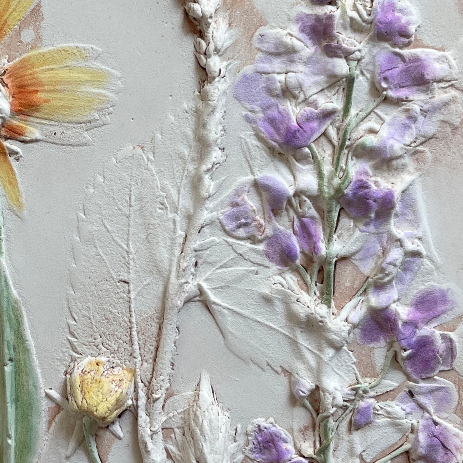 Flower Garden Botanical Bas Relief Hand Painted Summer - Etsy