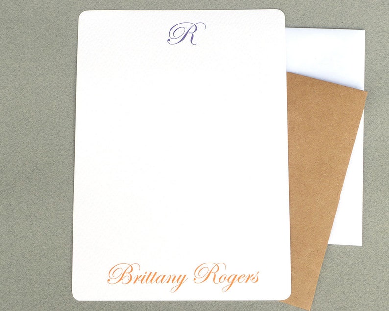 Personalized Flat Note Card Stationary Set for Women, Custom Monogram ...