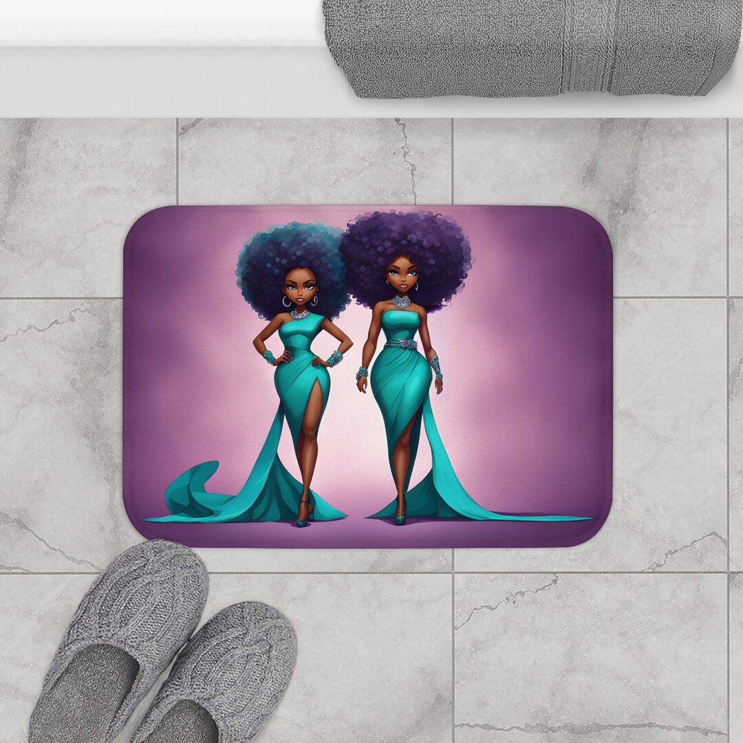 African American Art Ethnic Bath and Shower Mat Diva Decor Black Girl ...
