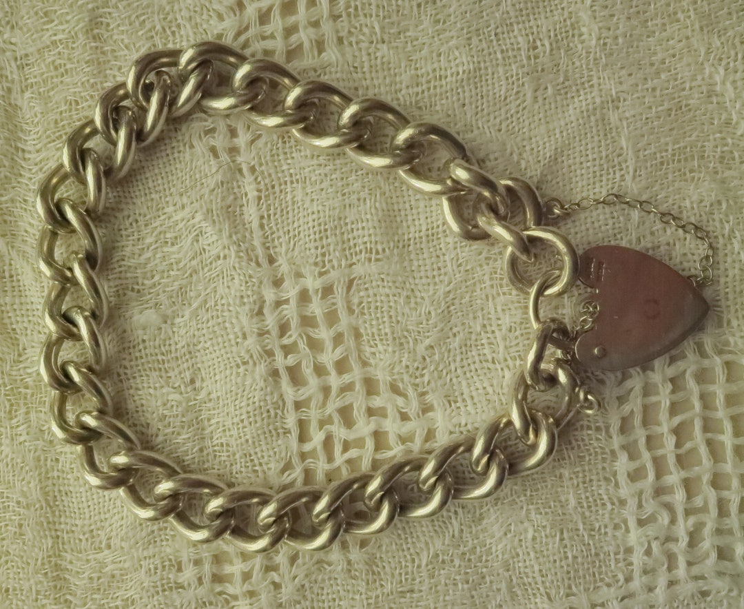 Solid Sterling Silver 7 Inch Curb Link Bracelet With Heart Padlock ...