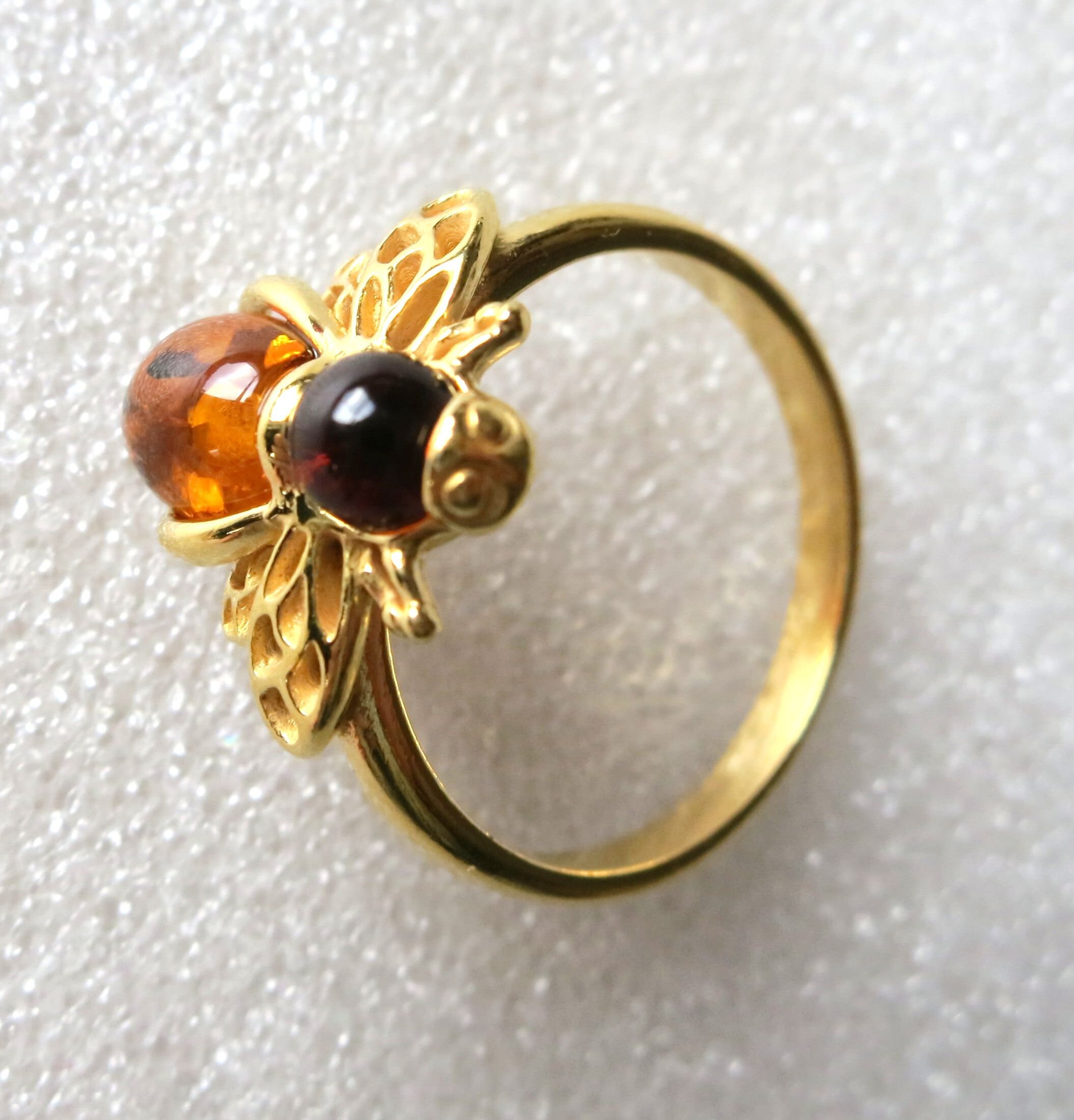 Baltic Amber & Gold Plated Sterling Silver Bee Ring | Etsy