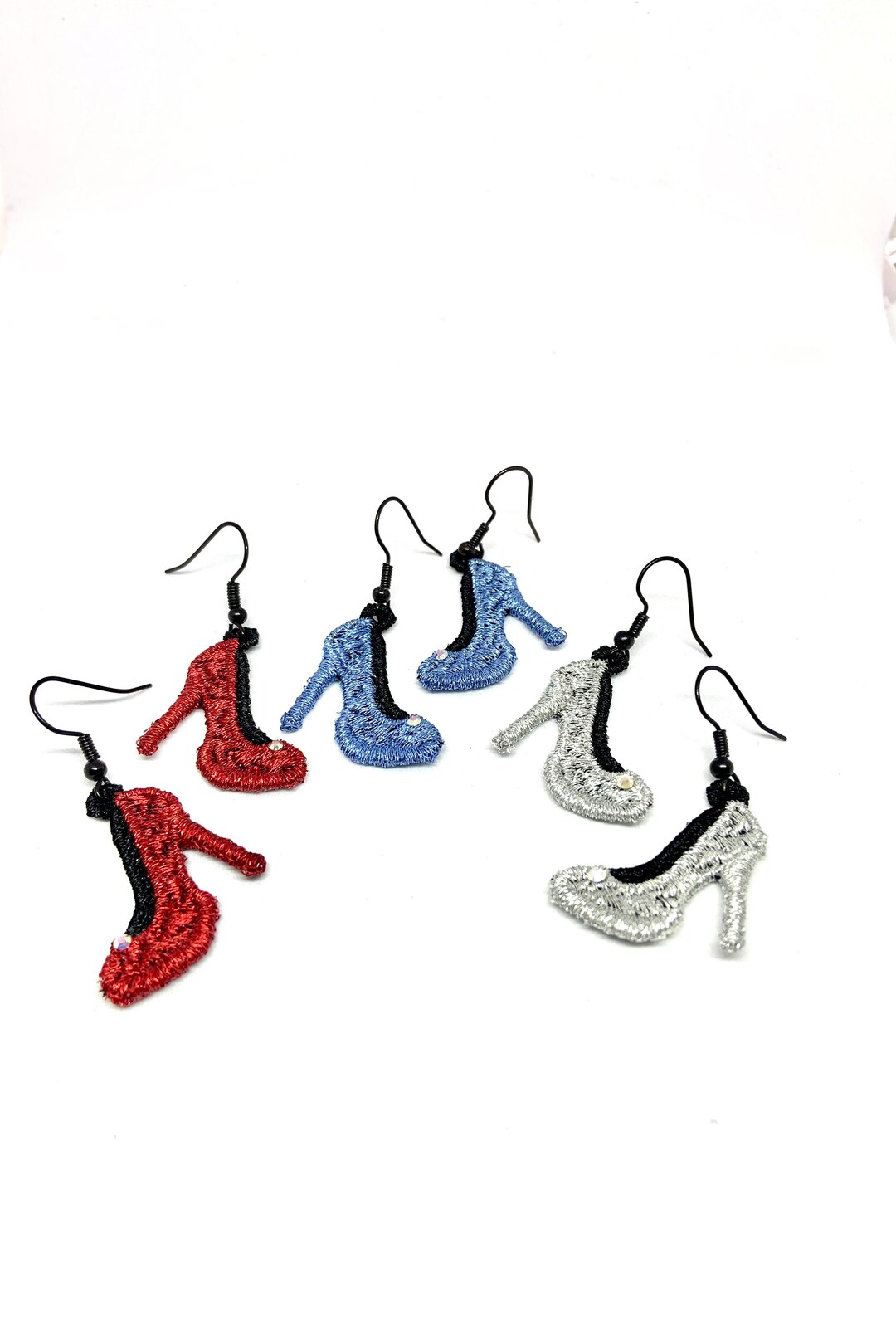 Stiletto High Heel Earrings Dangle Drop Pumps Machine Embroidered ...