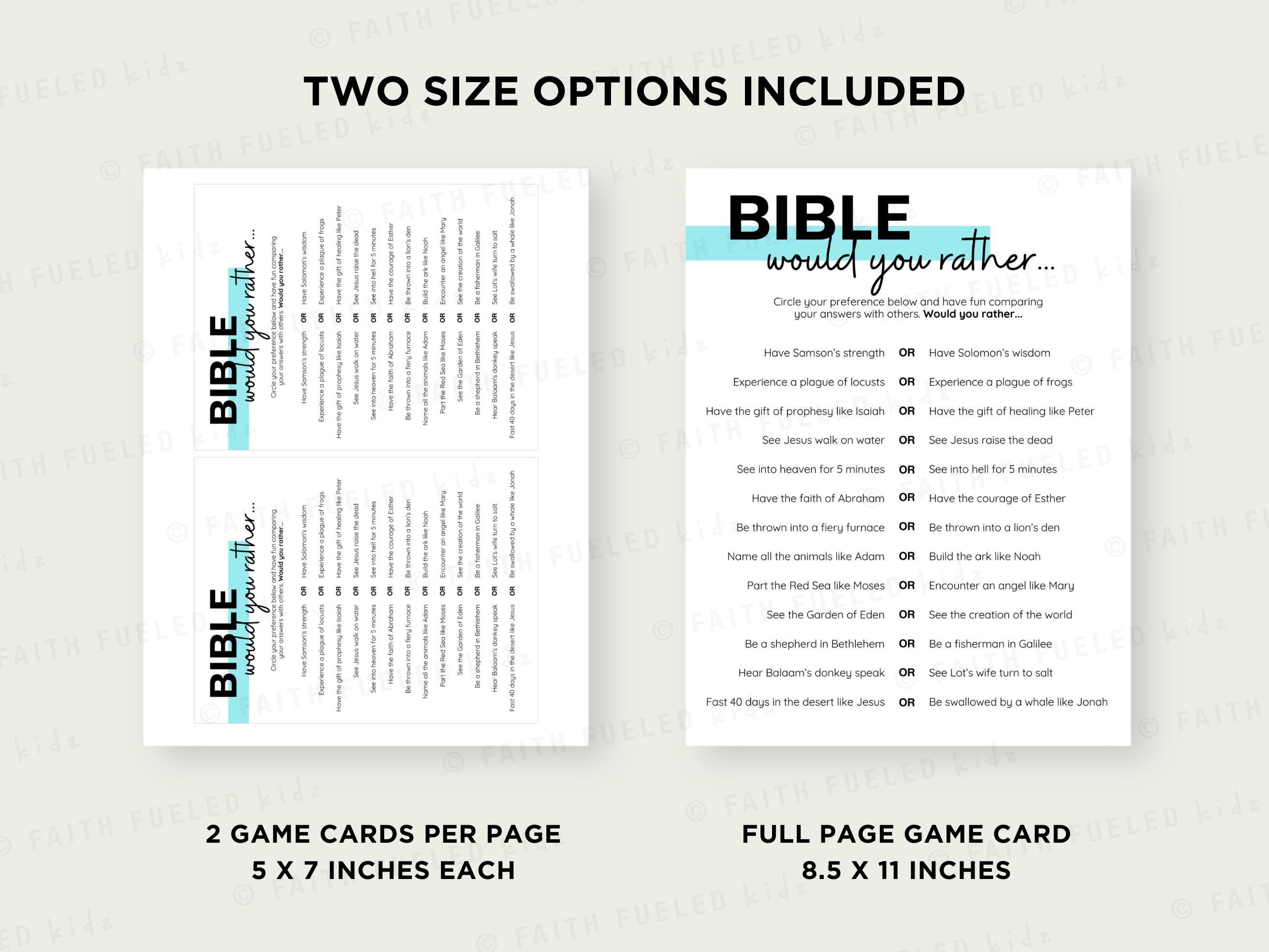 Bible Would You Rather Game, Sunday School, Bible Game for Kids ...