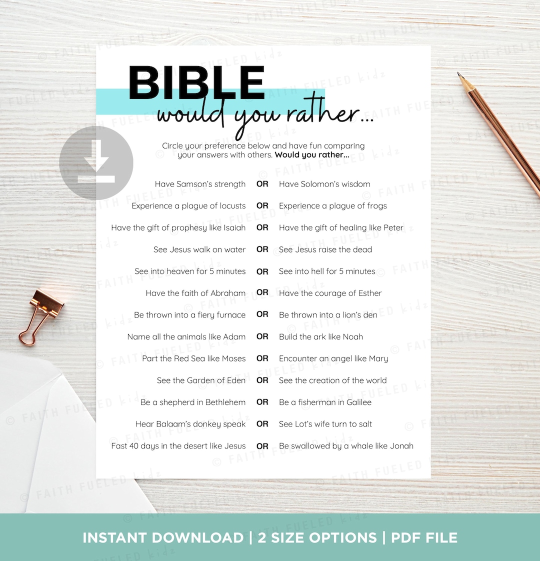 Bible Would You Rather Game, Sunday School, Bible Game for Kids ...