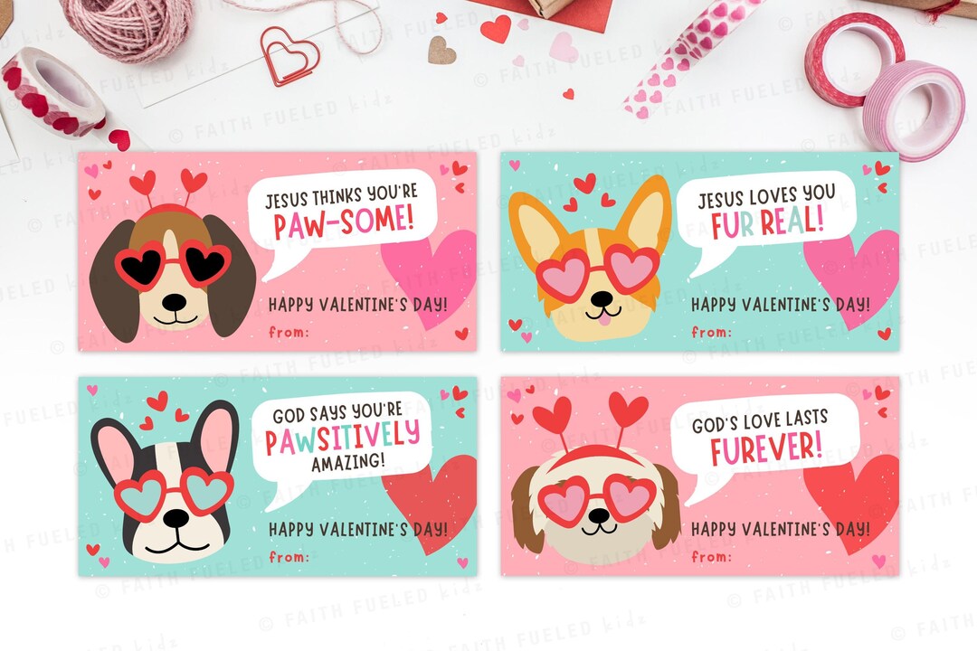 Dog Valentine's Day, Printable DIY Card, Classroom Valentine for Kids ...