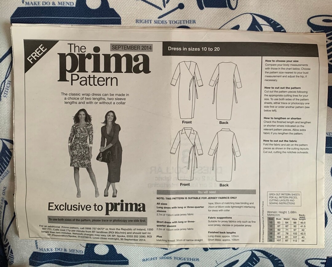 Wrap Dress Pattern, Prima Sewing Pattern, September 2014 New Unused, Uk ...