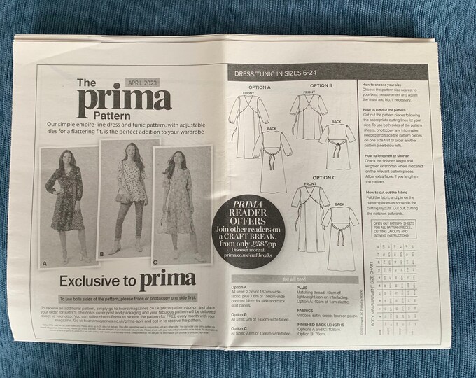 Empire Line Dress and Tunic Pattern, Prima Sewing Pattern, April 2023 ...