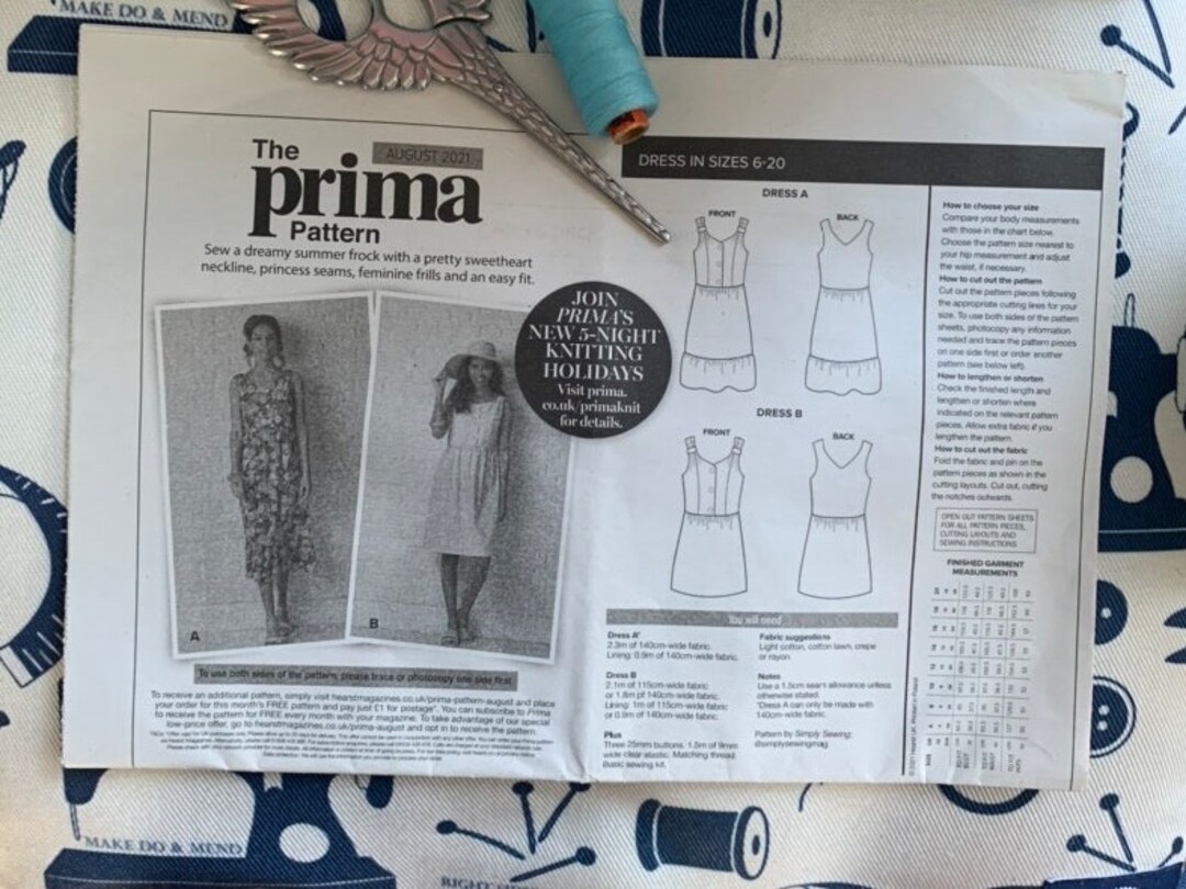 Summer Dress Pattern, Prima Sewing Pattern August 2021 - Etsy