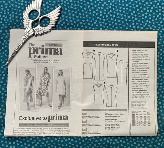 Kaftan Dress Pattern Prima Sewing Pattern July 2020 New | Etsy