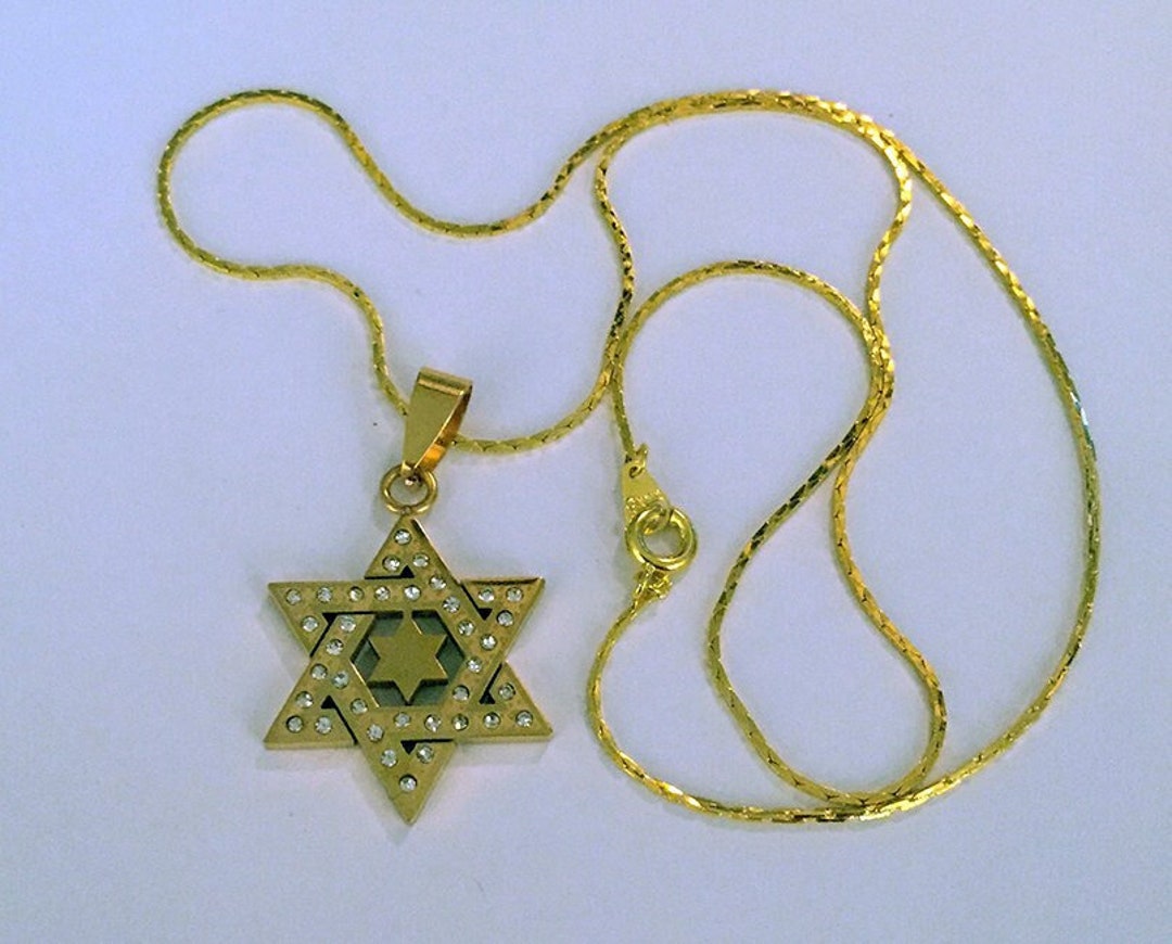 Delicate Gold Jewish Star of David Necklace With Rhinestone ...