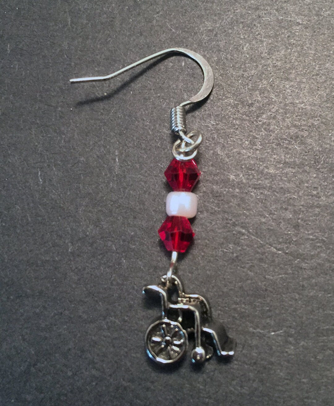Antique Silver Wheelchair Earrings, 3D Disability Jewelry, Red ...