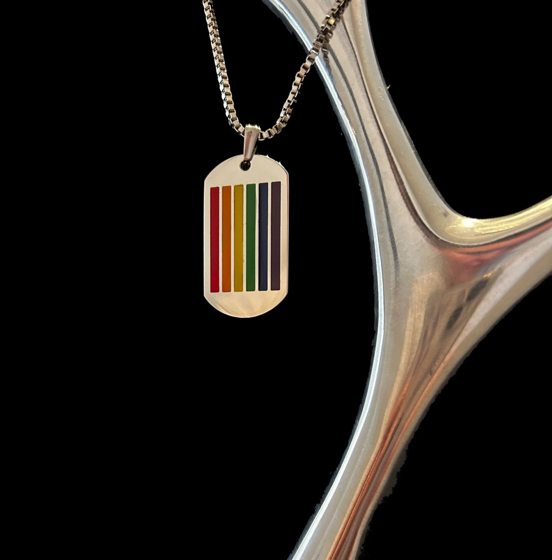Gay Pride Dog Tag Pendant - LGBT Rainbow Stripes Necklace ...