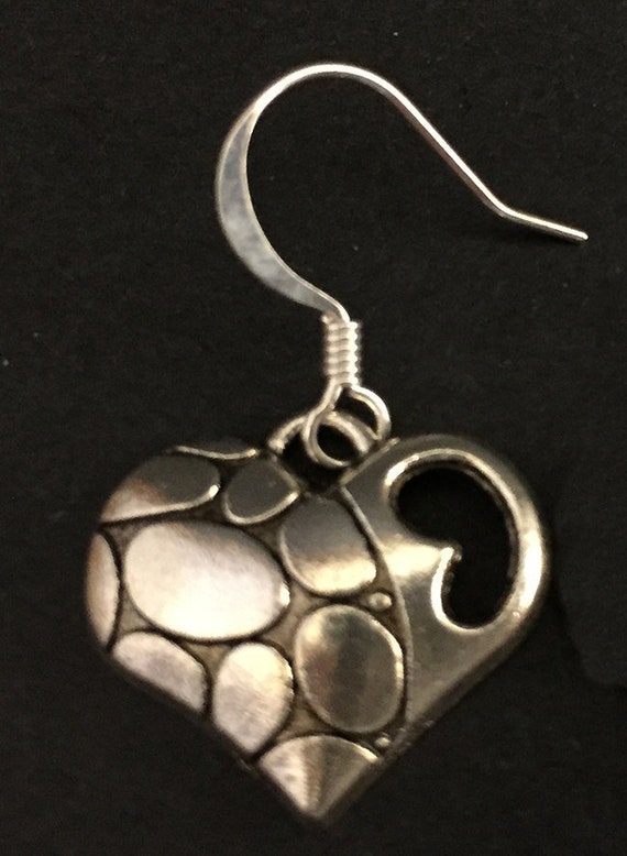 Silver Patterned Heart Earrings Valentine's Day Earrings | Etsy