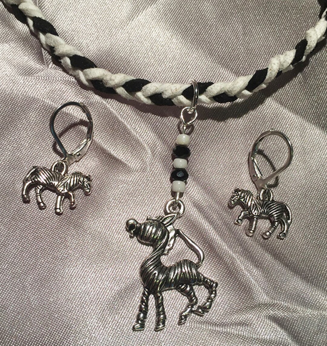 Black and White Zebra Jewelry Set - Braided Black and White Suede and ...