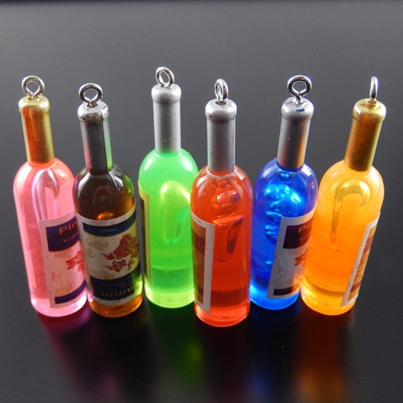 Five Wine Bottle Pendant Necklaces - Mixed Color Wine Bottle Pendant ...