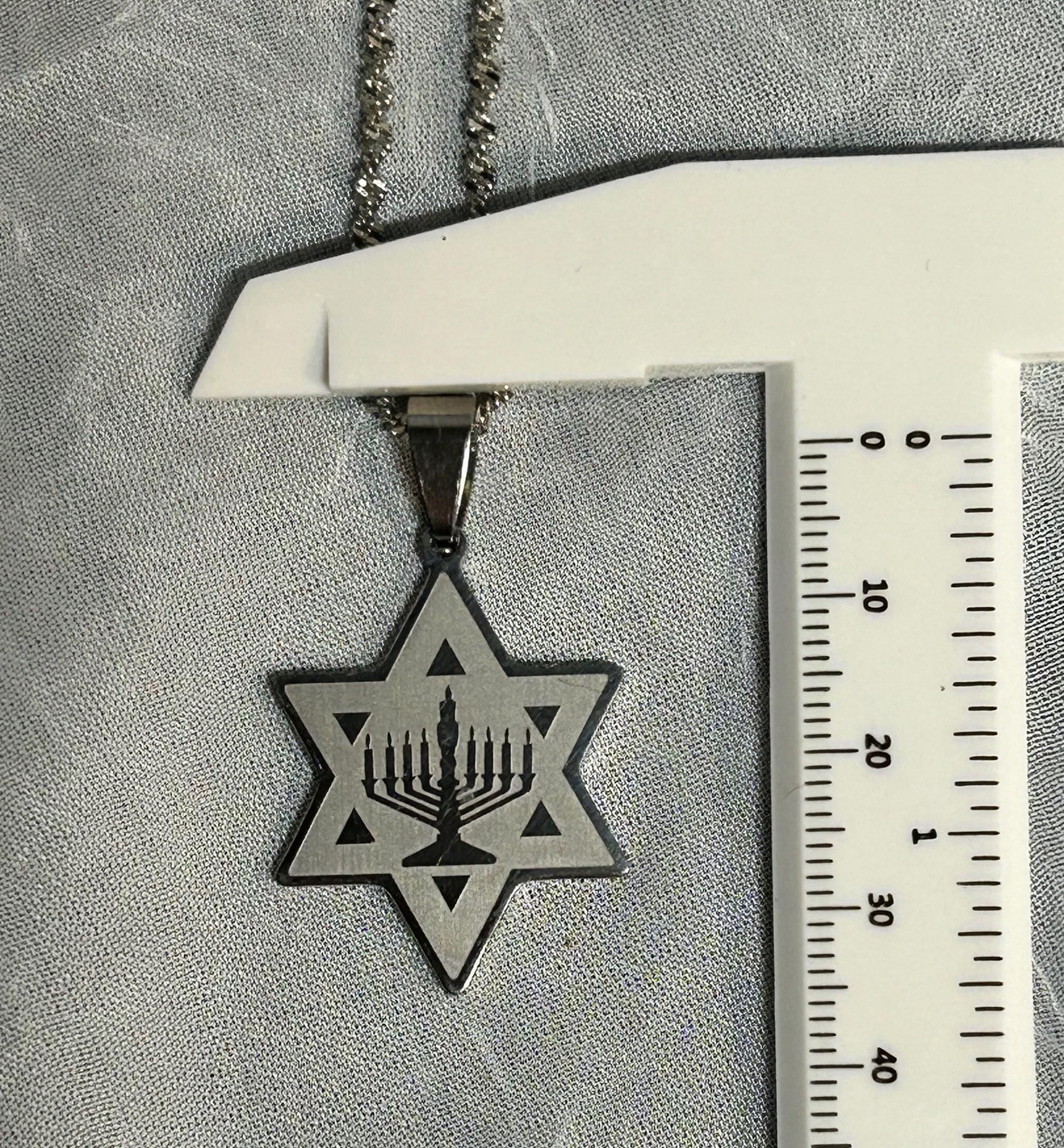 Gold Menorah Etched in Jewish Star Necklace - Hanukkah Jewelry - Gold ...