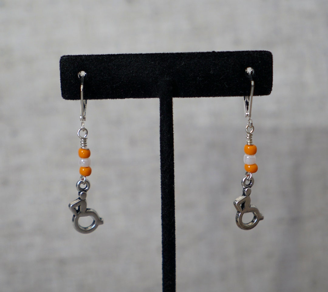 Wheelchair Earrings - Disability Jewelry - Orange and White Accent ...
