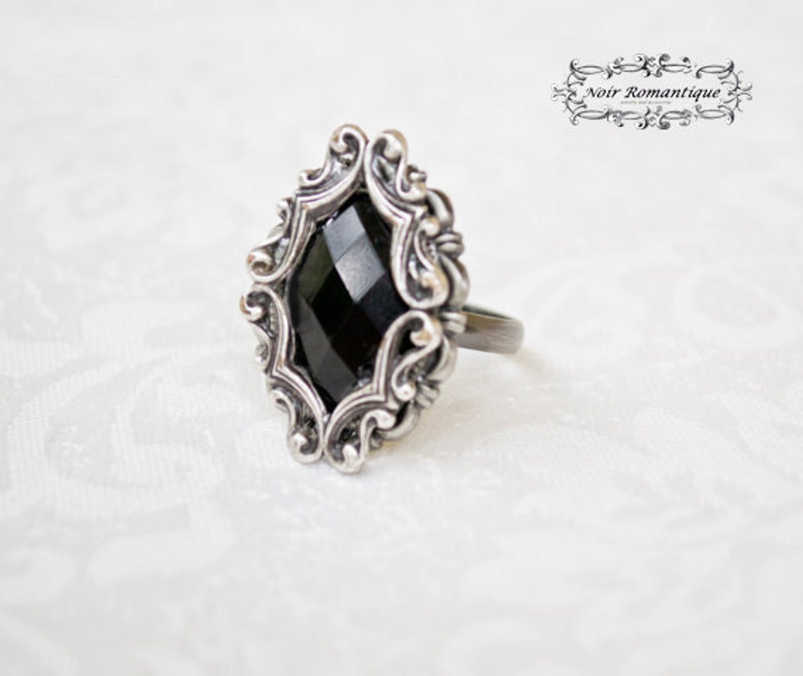 Silver Victorian Gothic Black Ring-victorian Gothic - Etsy