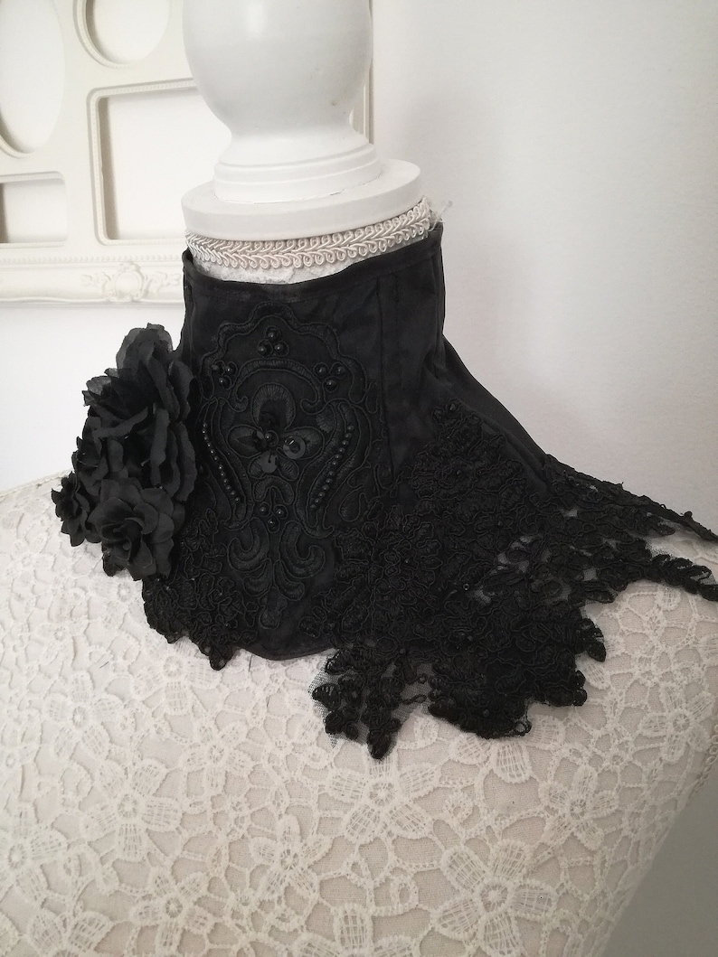 Royal Black Neck Corset-black Gothic Taffeta and Lace Neck | Etsy