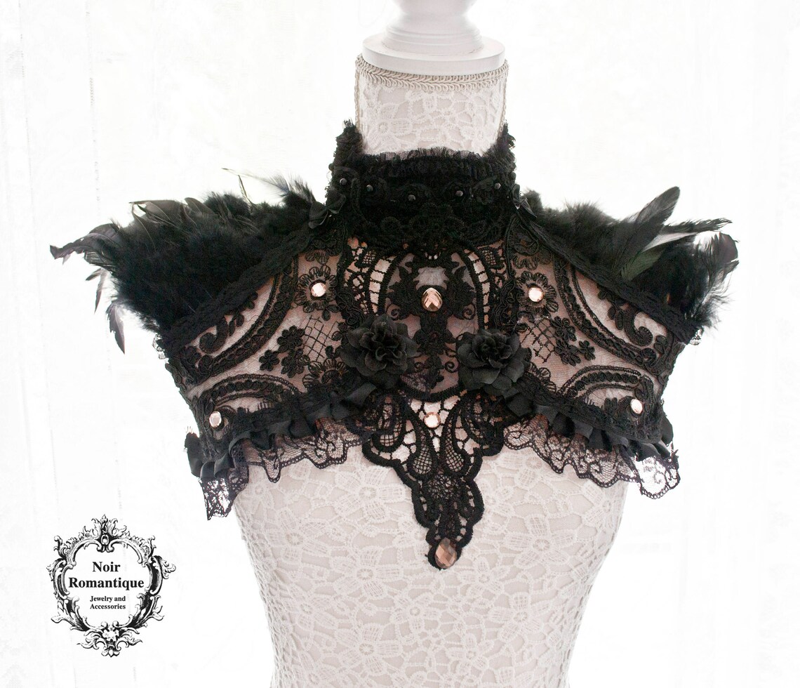 Black Royal Lace and Feather Chestpiece-gothic Chestpiece-feather ...