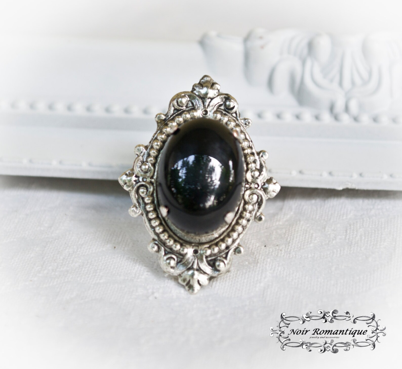 Silver Ornate Gothic Ring-victorian Gothic Ring-onyx | Etsy