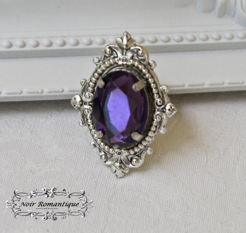 Victorian Gothic Silver Ornate Adjustable Ring With Amethyst - Etsy