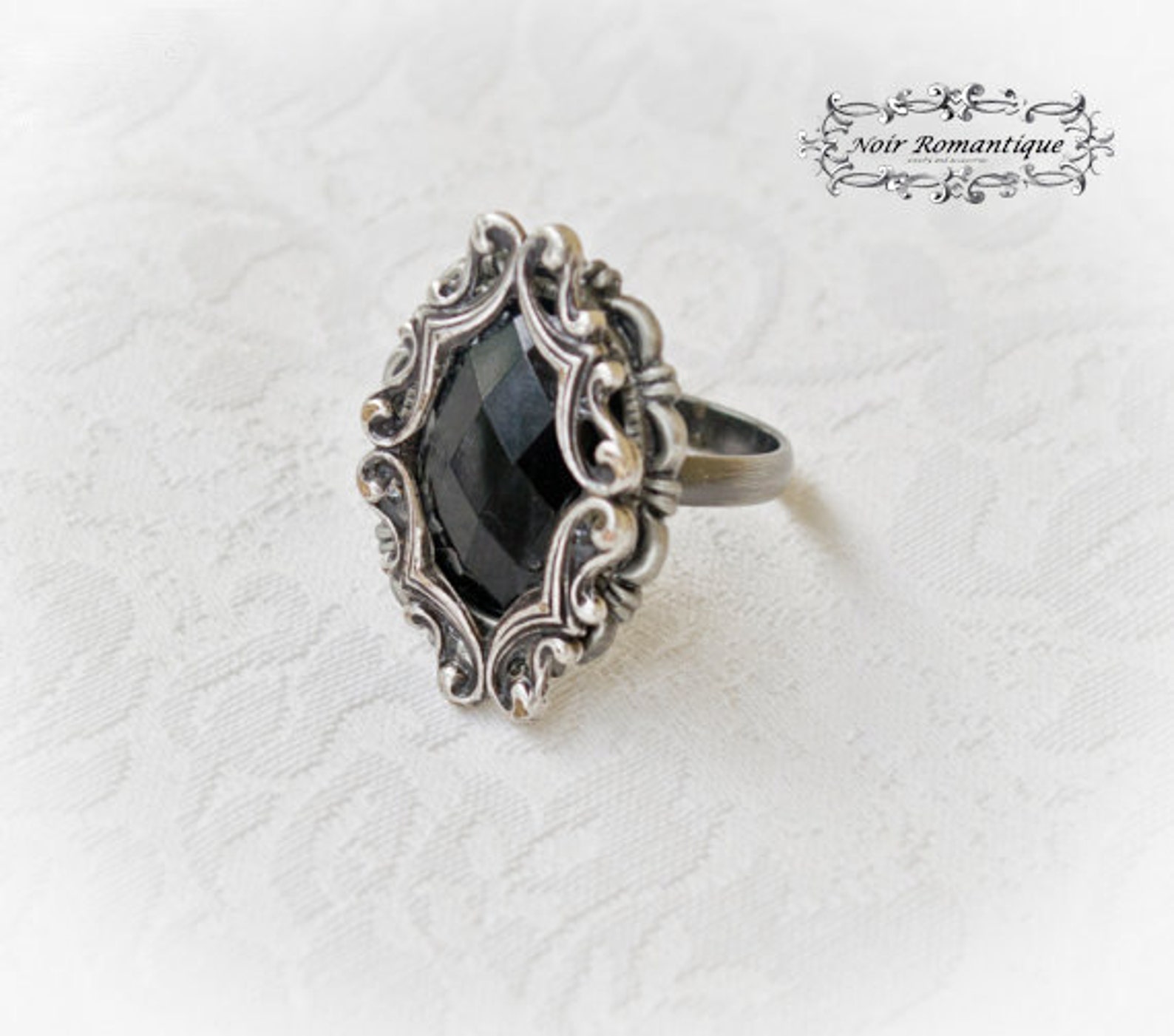Silver Victorian Gothic Black Ring-victorian Gothic - Etsy