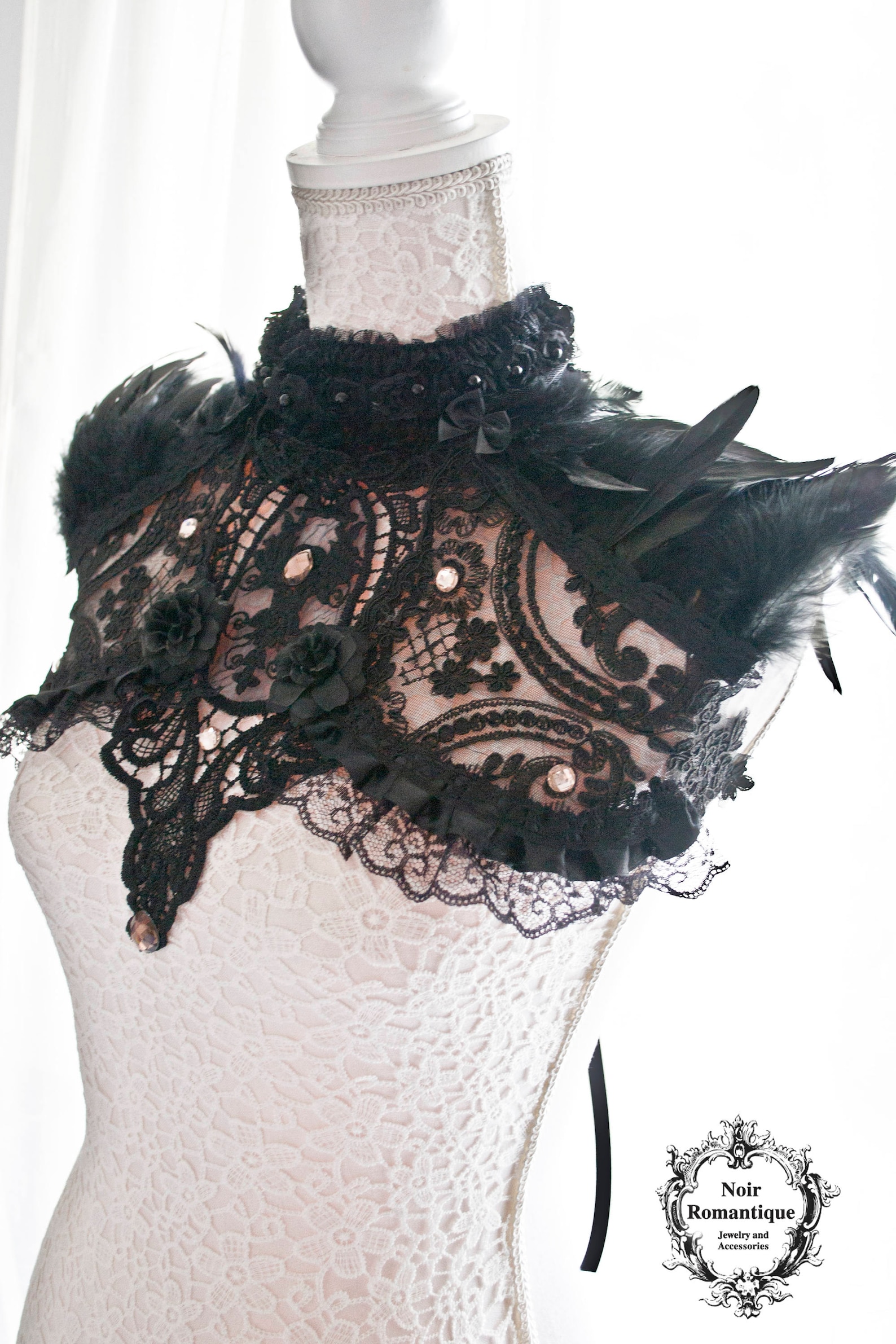Black Royal Lace and Feather Chestpiece-gothic - Etsy