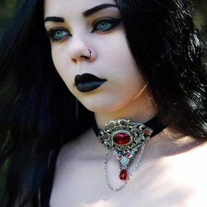 Black Velvet Victorian Gothic Choker With Ruby Gem-gothic Choker ...