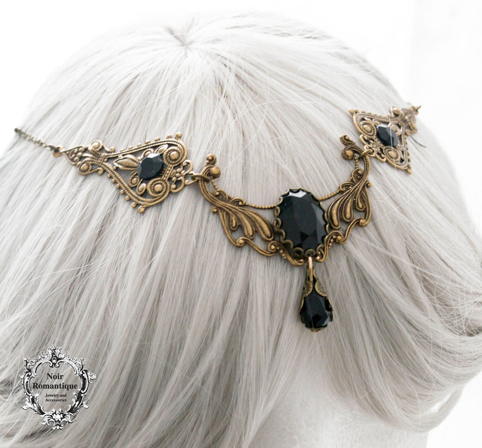Bronze Fantasy Circlet With Black Gems-gothic Circlet-bronze Circlet ...