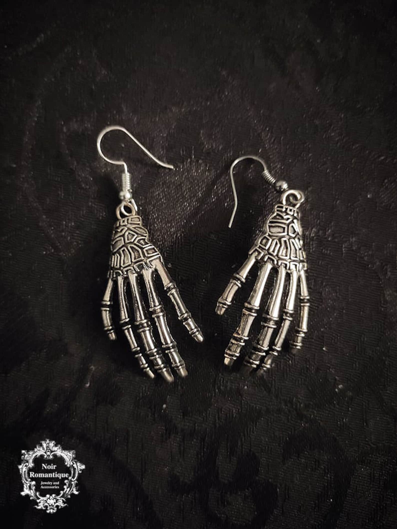 Silver Skeleton Hands Earrings-silver Earrings-earrings-gothic - Etsy
