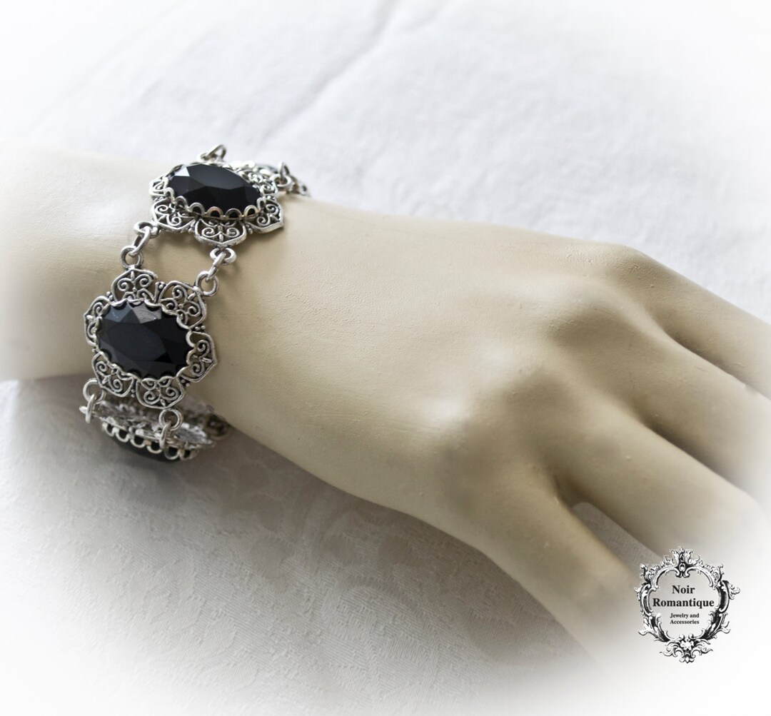 Silver Bracelet With Get Black Gems-gothic Jewelry-bracelet-black Gems ...