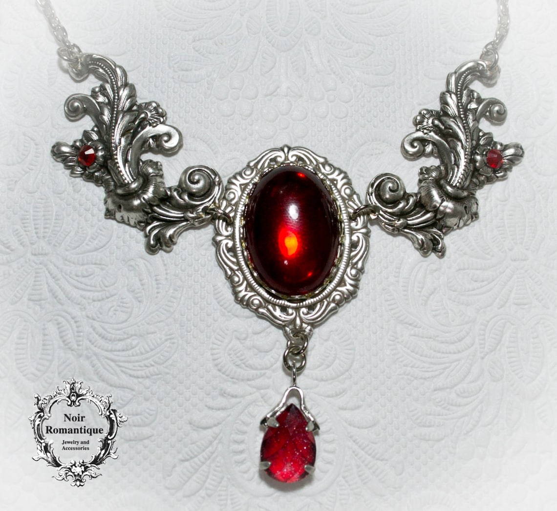Silver Victorian Ruby Flourish Necklace-bridal - Etsy