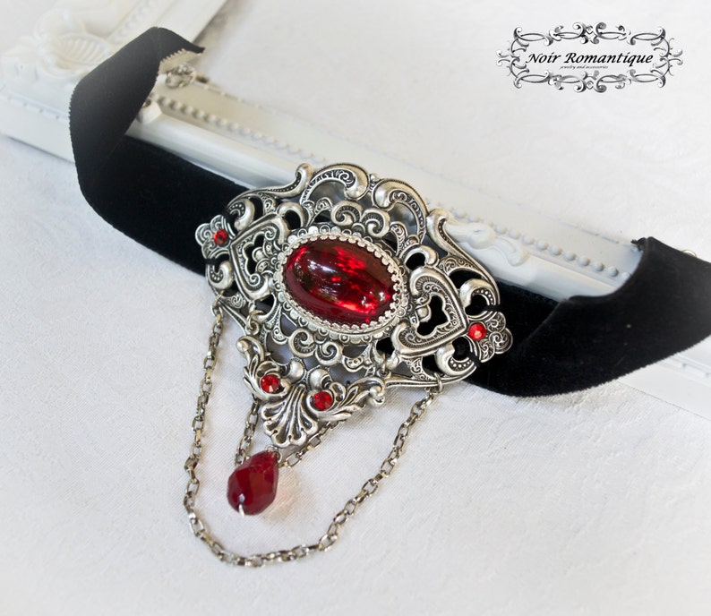 Black Velvet Victorian Gothic Choker With Ruby Gem-gothic - Etsy