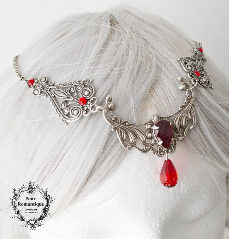 Silver Fantasy Circlet With Red Gems-gothic Circlet-silver | Etsy