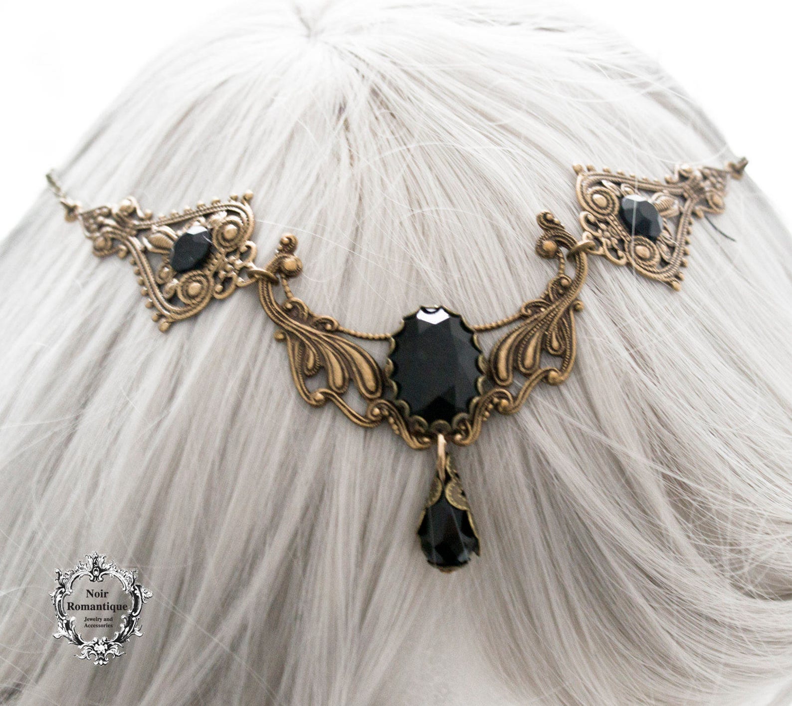 Bronze Fantasy Circlet With Black Gems-gothic Circlet-bronze Circlet ...