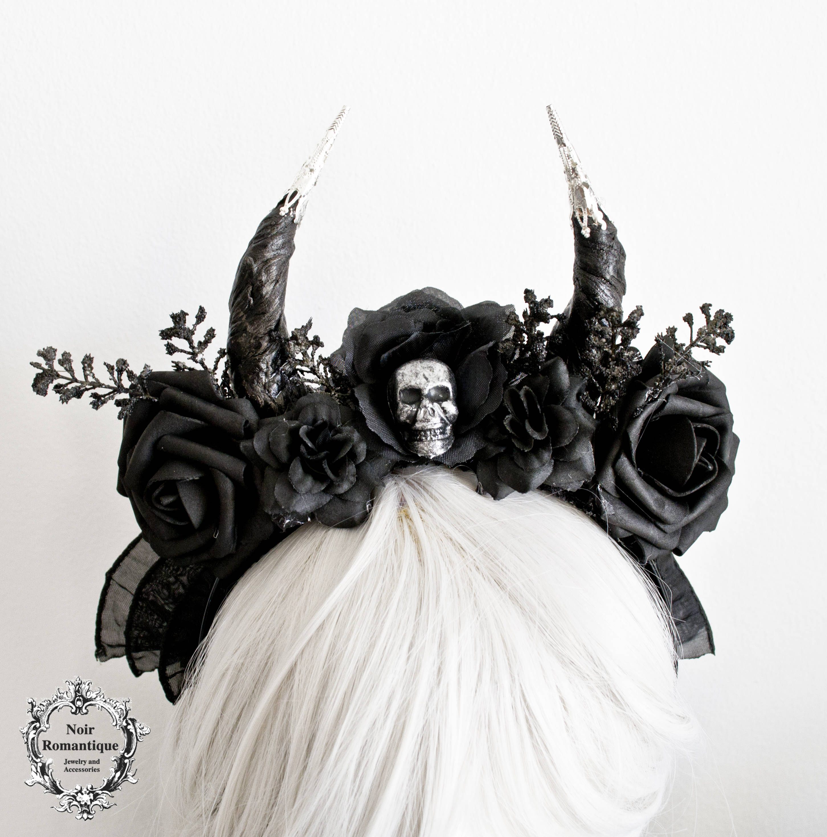 Black Gothic Flower Horn Headband-gothic Skull Headpiece | Etsy