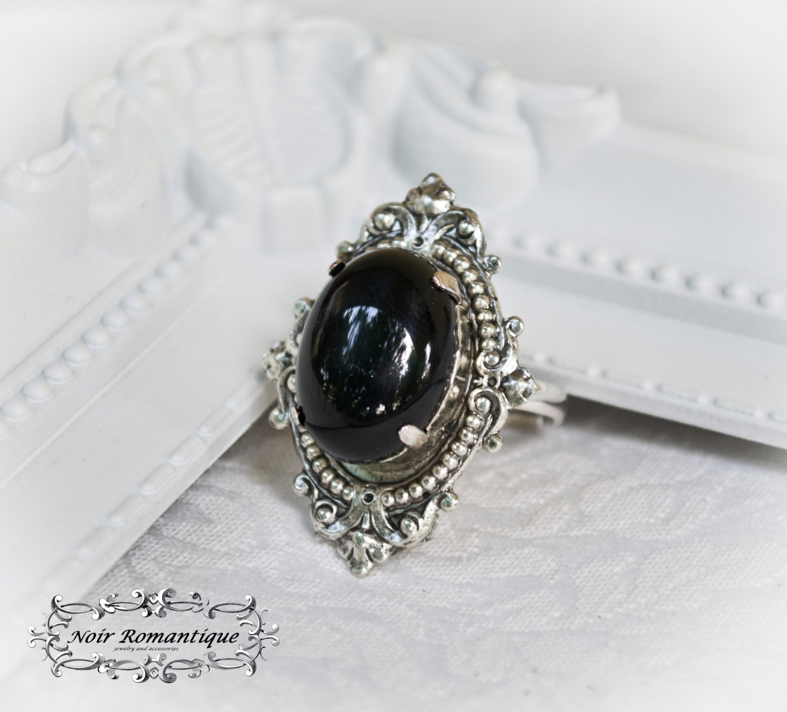 Silver Ornate Gothic Ring-victorian Gothic Ring-onyx | Etsy
