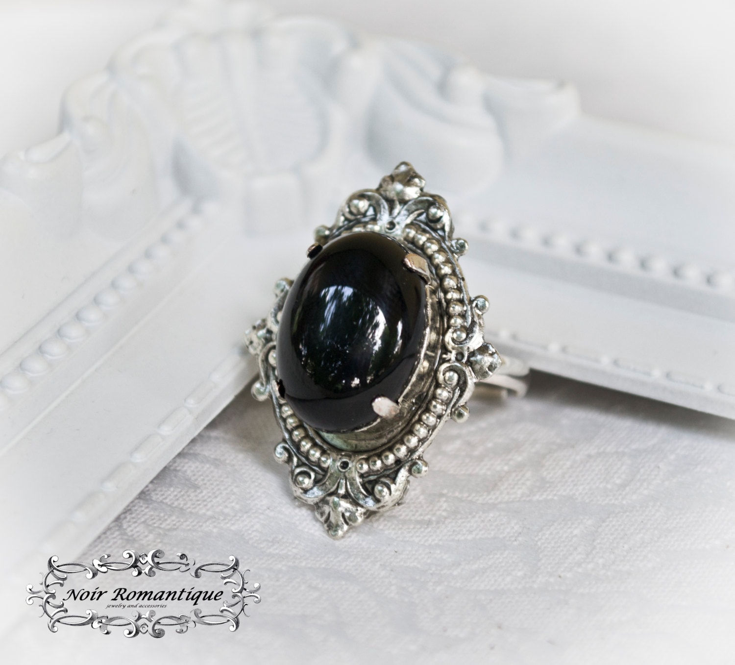 Silver Ornate Gothic Ring-victorian Gothic Ring-onyx | Etsy