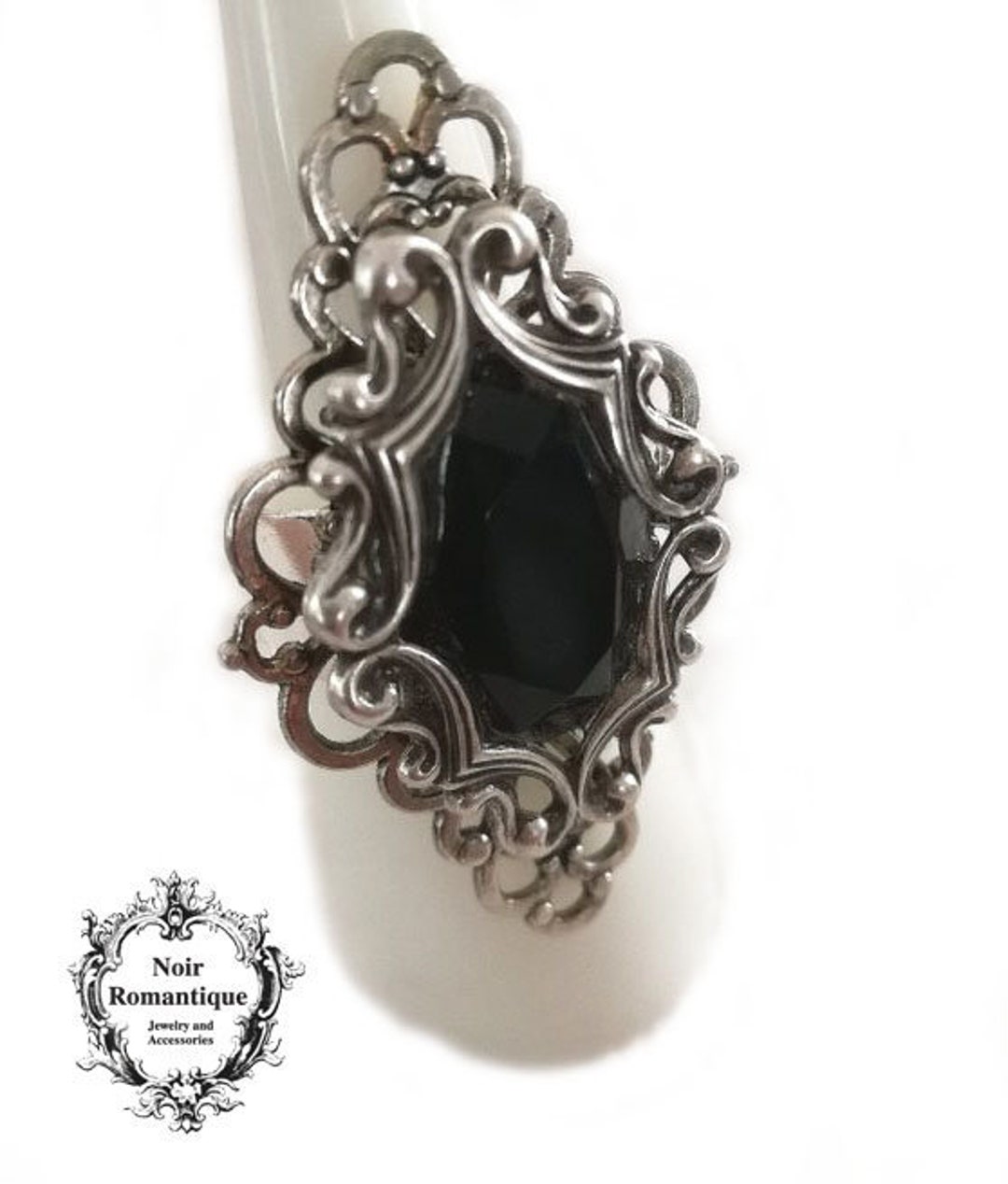 Silver Ornate Gothic Ring-gothic Adjustable Ring-silver Ring With Gem ...