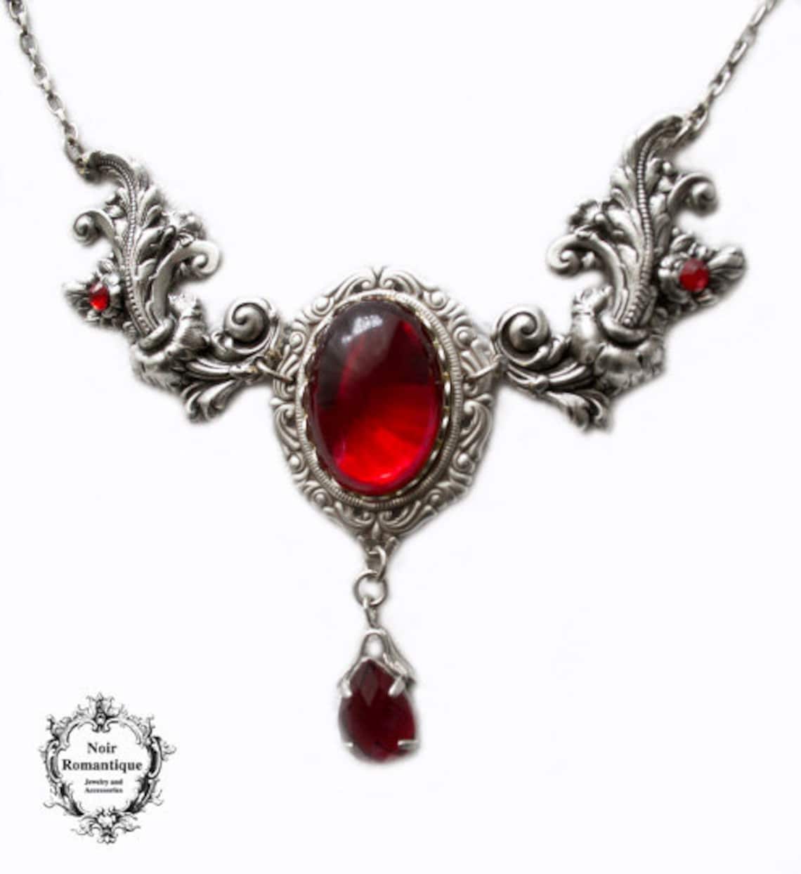 Silver Victorian Ruby Flourish Necklace-bridal - Etsy