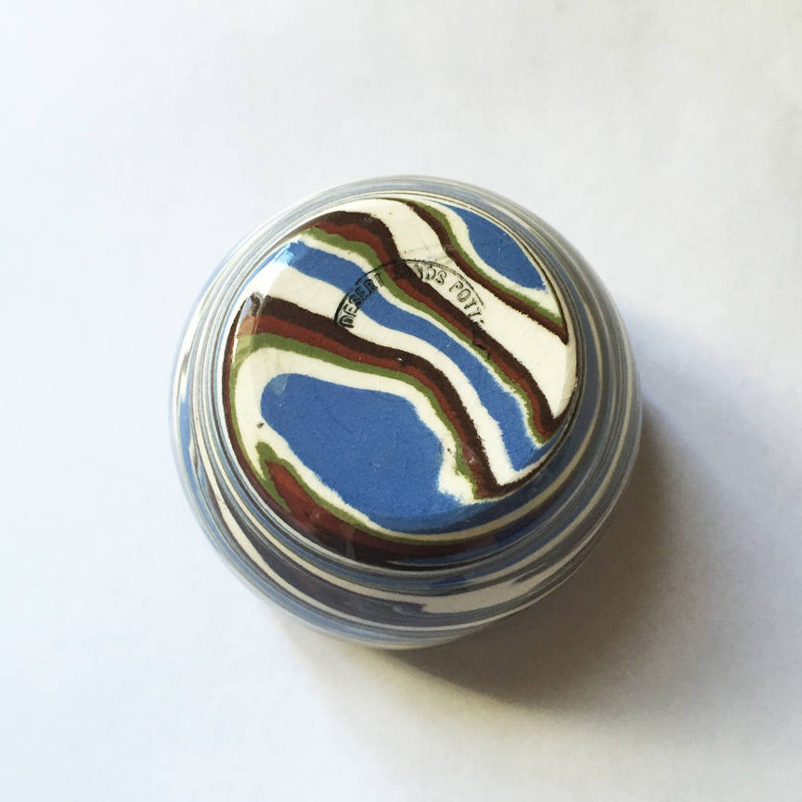 Desert Sands Pottery Bowl, Swirled Pottery, Blue Green Brown Cream Red ...