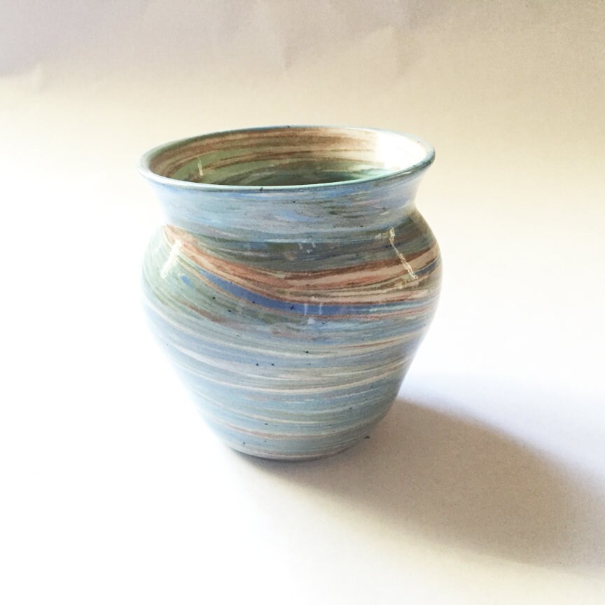 Desert Sands Pottery Vase, Swirled Pottery, Blue, Green, Cream - Etsy