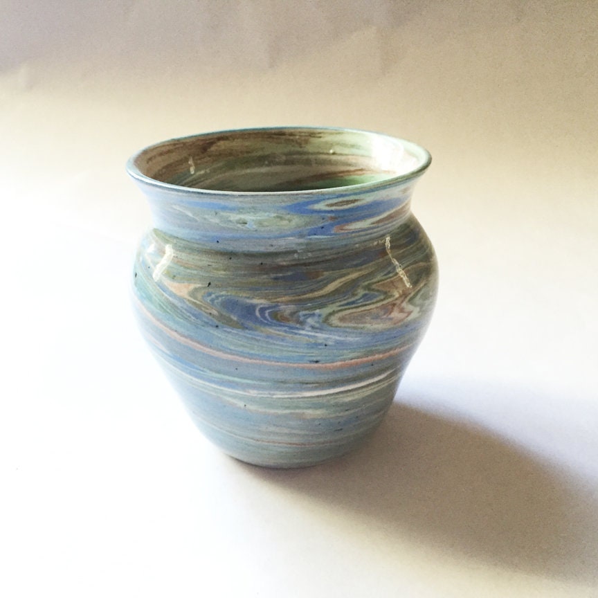 Desert Sands Pottery Vase, Swirled Pottery, Blue, Green, Cream - Etsy