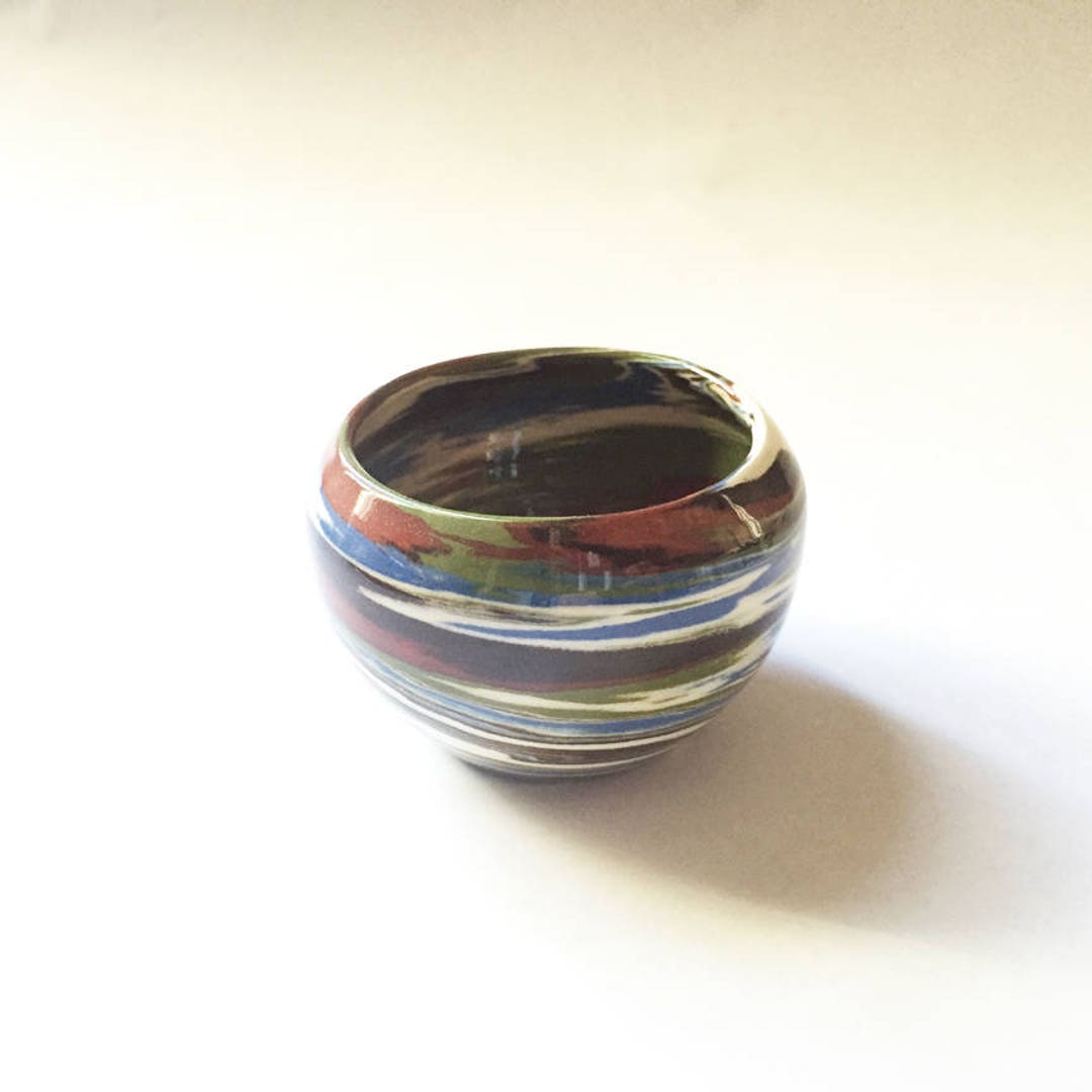 Desert Sands Pottery Bowl, Swirled Pottery, Blue Green Brown Cream Red ...
