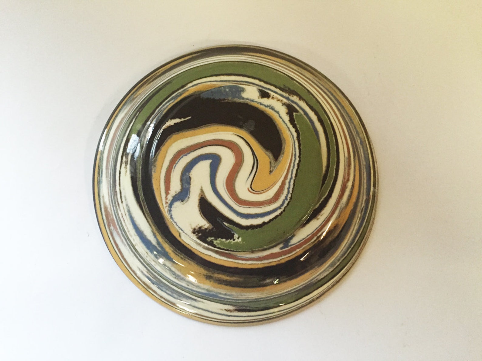 Desert Sands Pottery Ashtray, Swirled Pottery, Green, Brown, Cream - Etsy