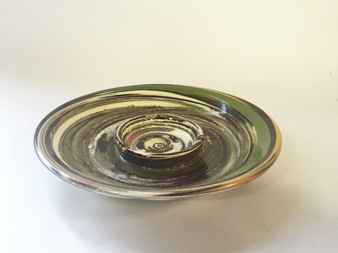 Desert Sands Pottery Ashtray, Swirled Pottery, Green, Brown, Cream - Etsy