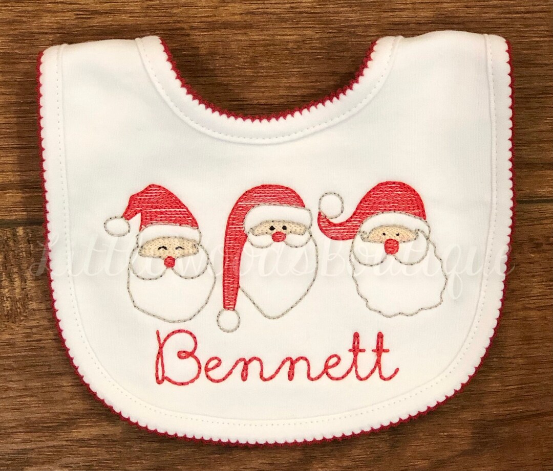 Christmas Santa Bib - Organic Cotton Red Picot Trim Bib - Holiday Bib ...