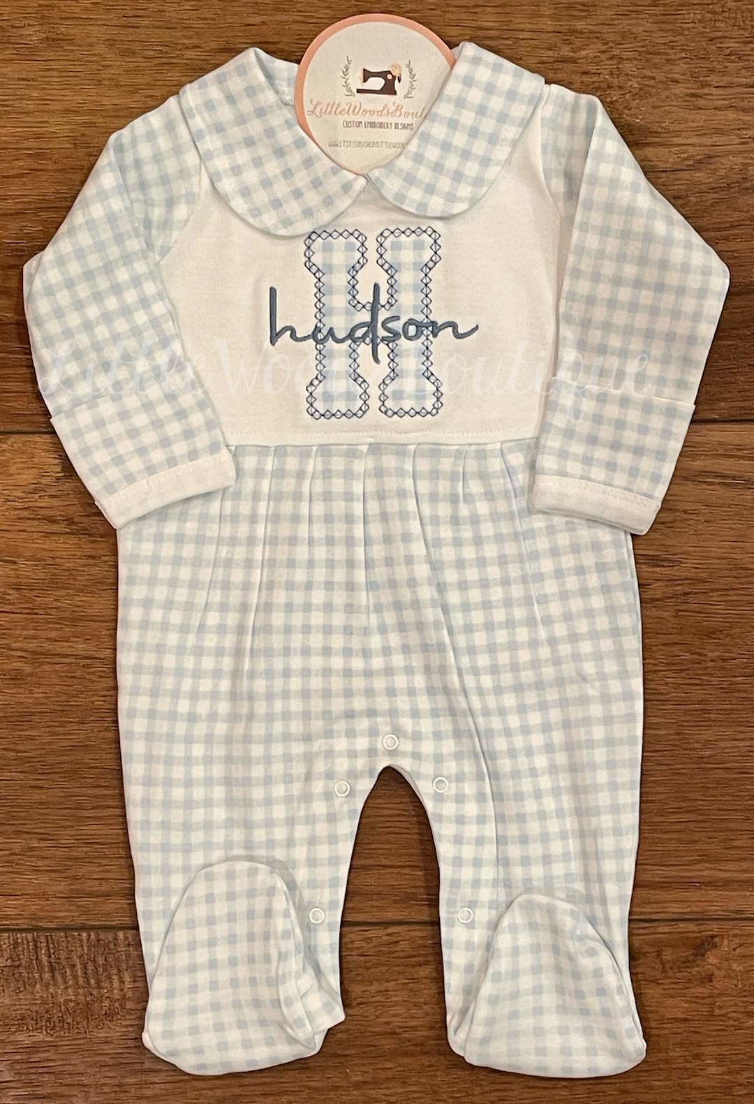 Gingham Baby Footie - Newborn Blue Gingham Take Home Outfit - Baby Boy ...