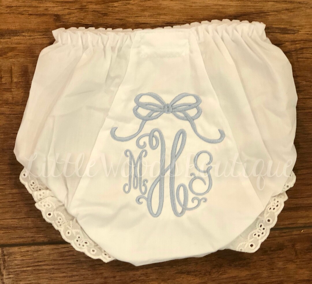 Bloomers - Baby Girl Bloomers - Monogrammed Diaper Cover - Blue Bow ...
